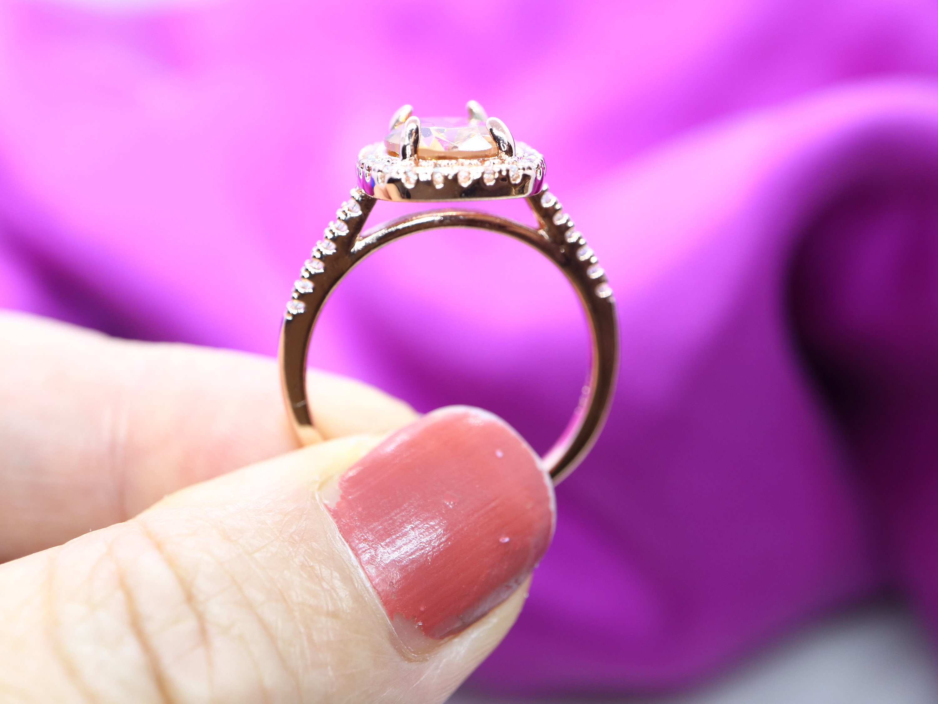 Sterling Silber Morganit Ring Halo CZ Morganit Ring | Etsy