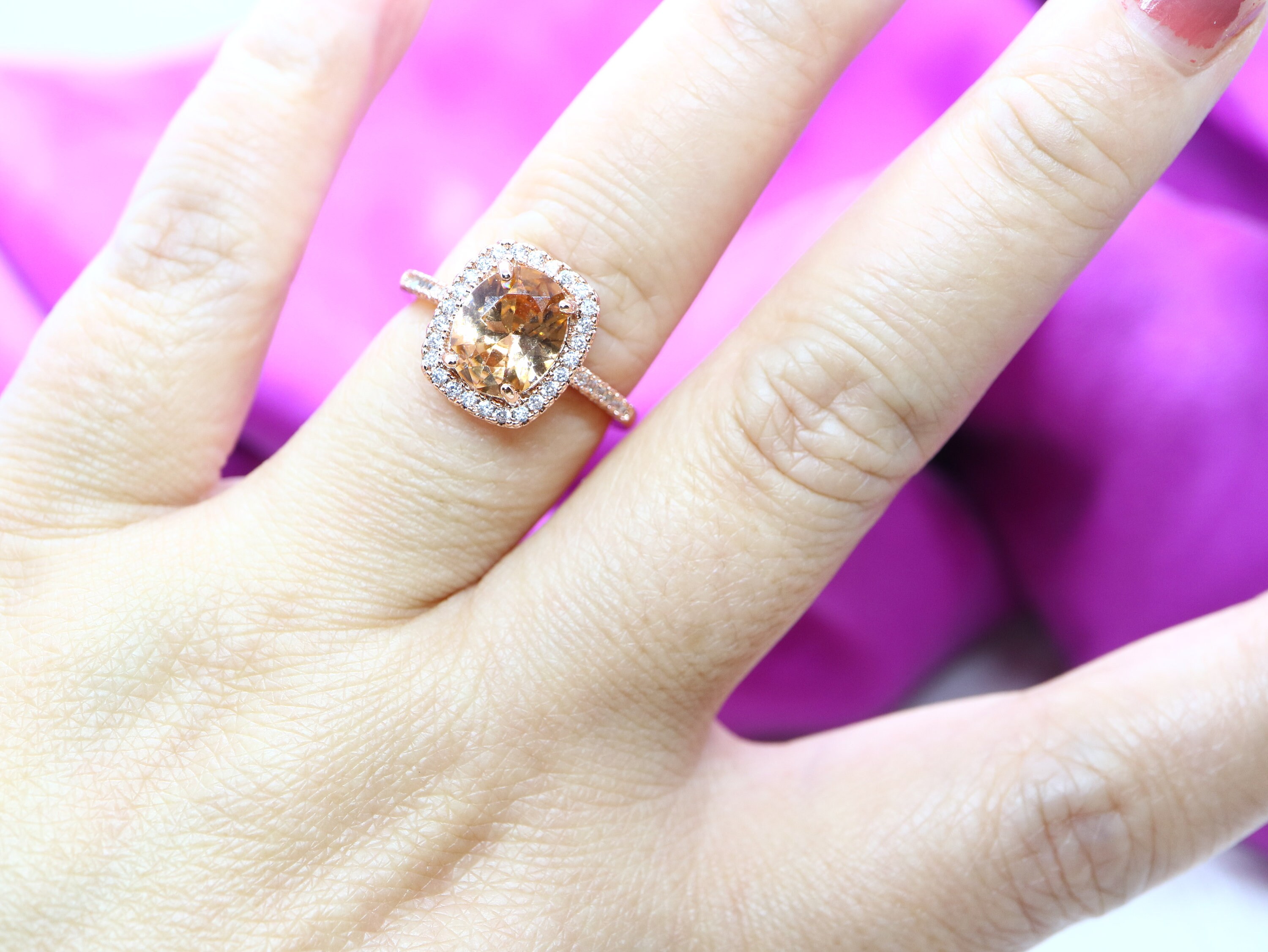 Sterling Silber Morganit Ring, Halo CZ Morganit Ring - Etsy.de