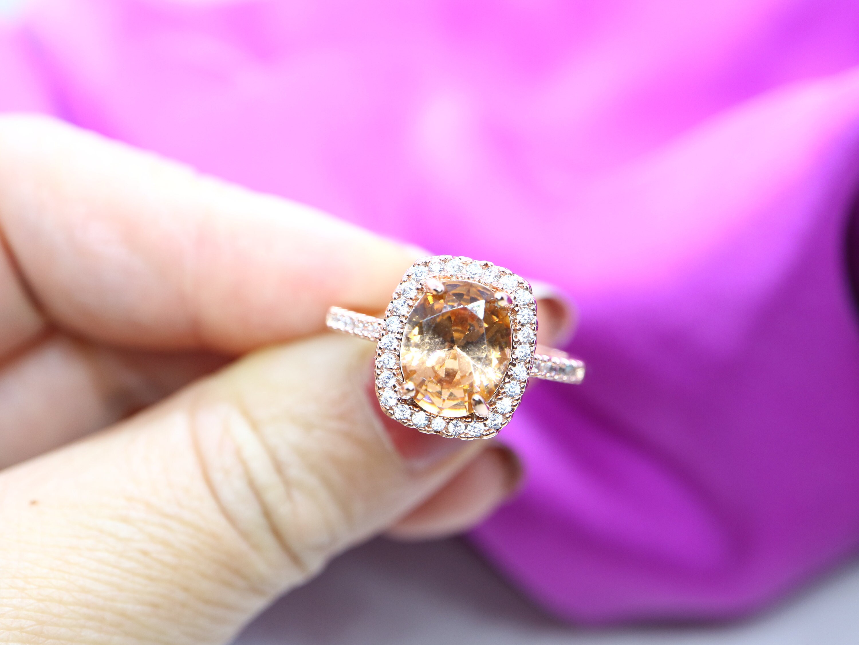 Sterling Silber Morganit Ring, Halo CZ Morganit Ring - Etsy.de