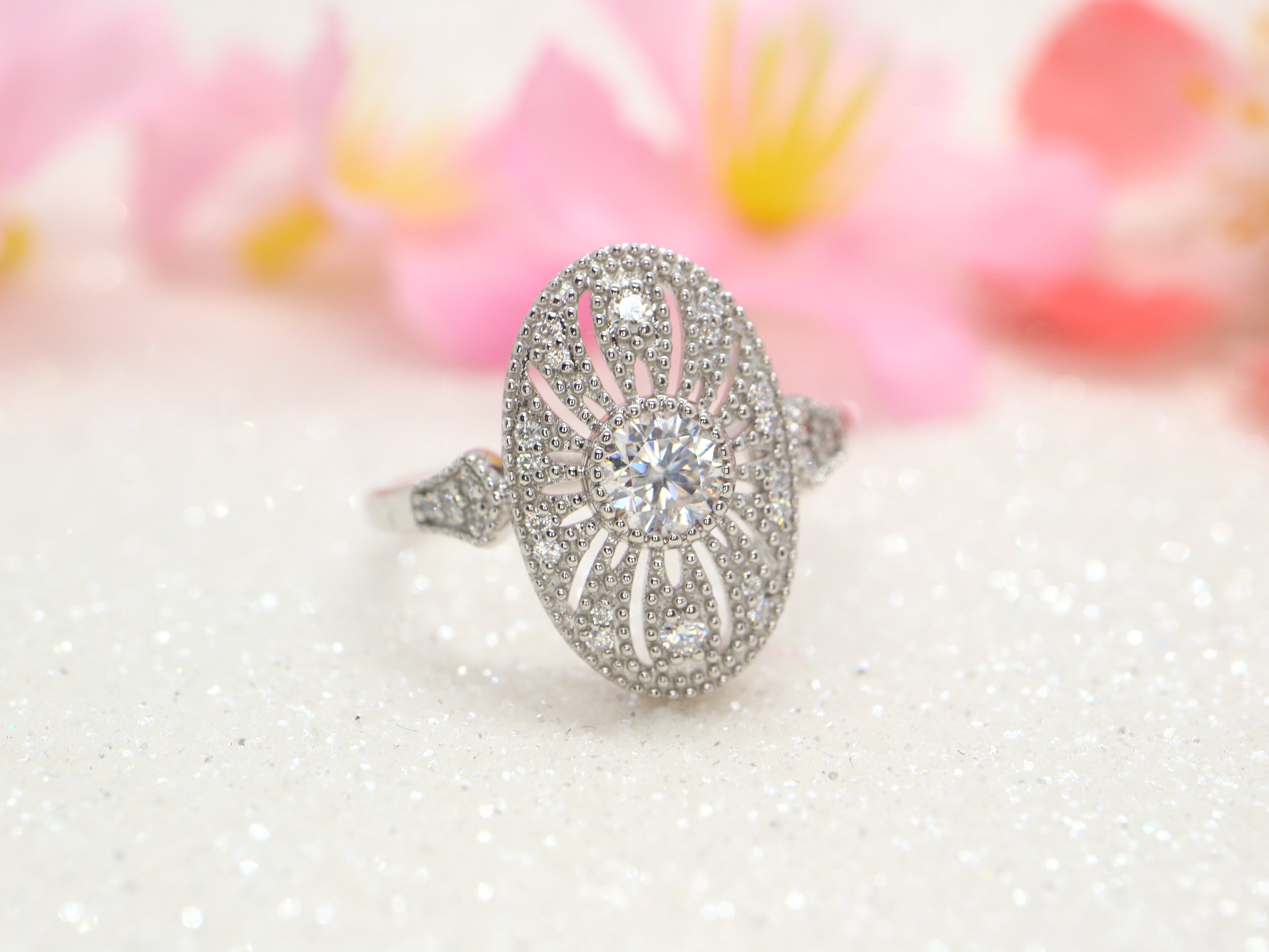 Art Deco Sterling Silver Ring, Vintage Moissanite Ring, Anniversary ...