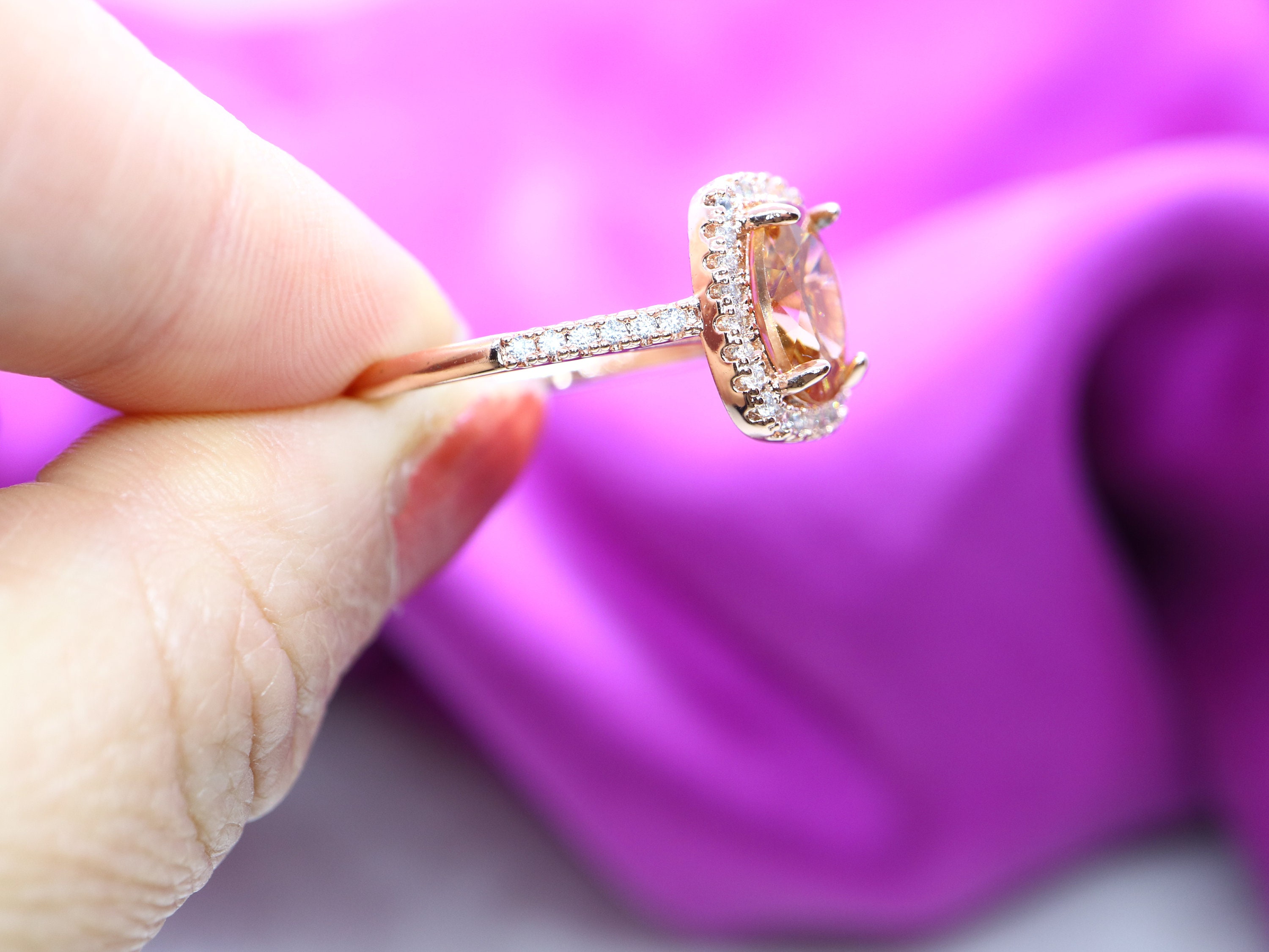 Sterling Silber Morganit Ring Halo CZ Morganit Ring | Etsy
