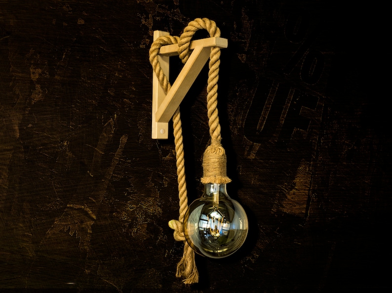 Rope Sconce Handmade Loft Style Minimalist Wooden Lamp Vintage | Etsy