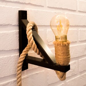 Wall Rope Sconce Handmade Wooden Loft Style Rustic Primitive Rope Lamp ...