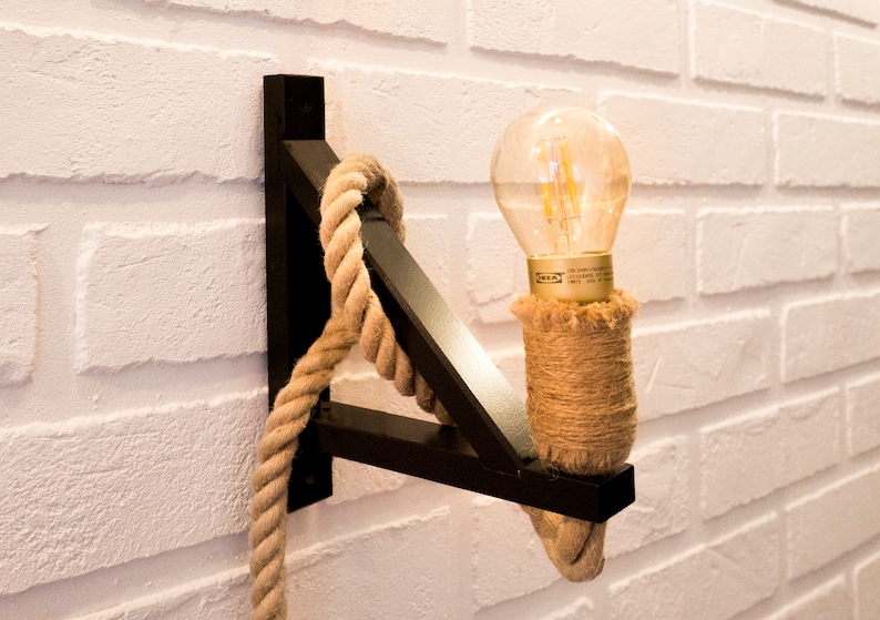 Wall Rope Sconce Handmade Wooden Loft Style Rustic Primitive - Etsy