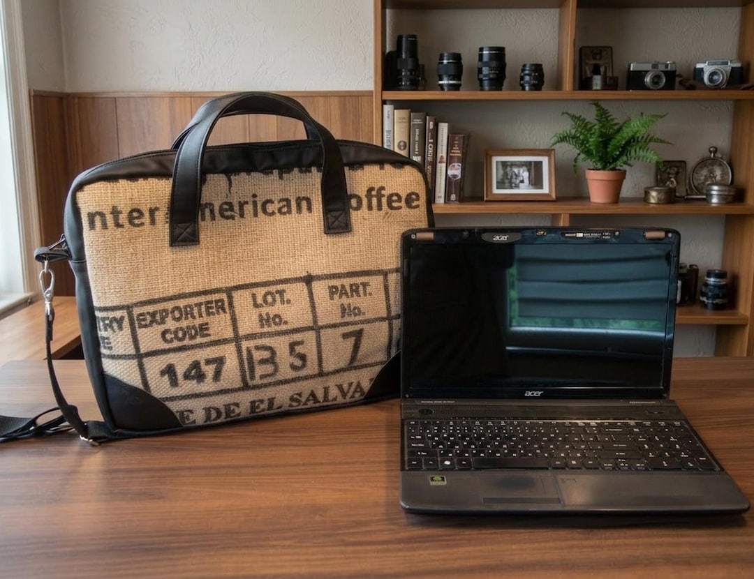 Recycled Coffee Sack Laptop Bag, Burlap Messenger, Upcycled Briefcase ...