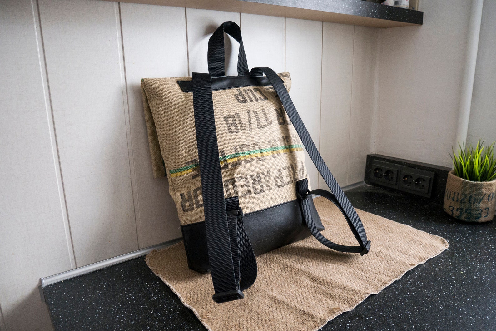 Backpack Americano Burlap Roll Top Rucksack Made of - Etsy