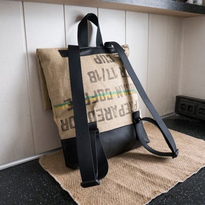 Burlap Roll Top Backpack Upcycled Rucksack Made of Authentic Coffee Bag ...