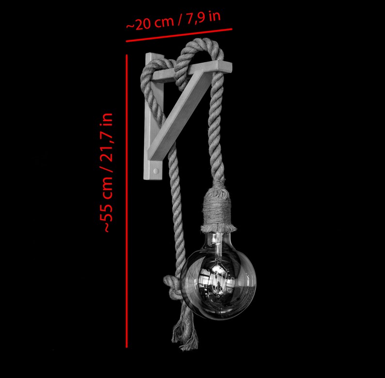 Rope Sconce Handmade Loft Style Minimalist Wooden Lamp Vintage | Etsy