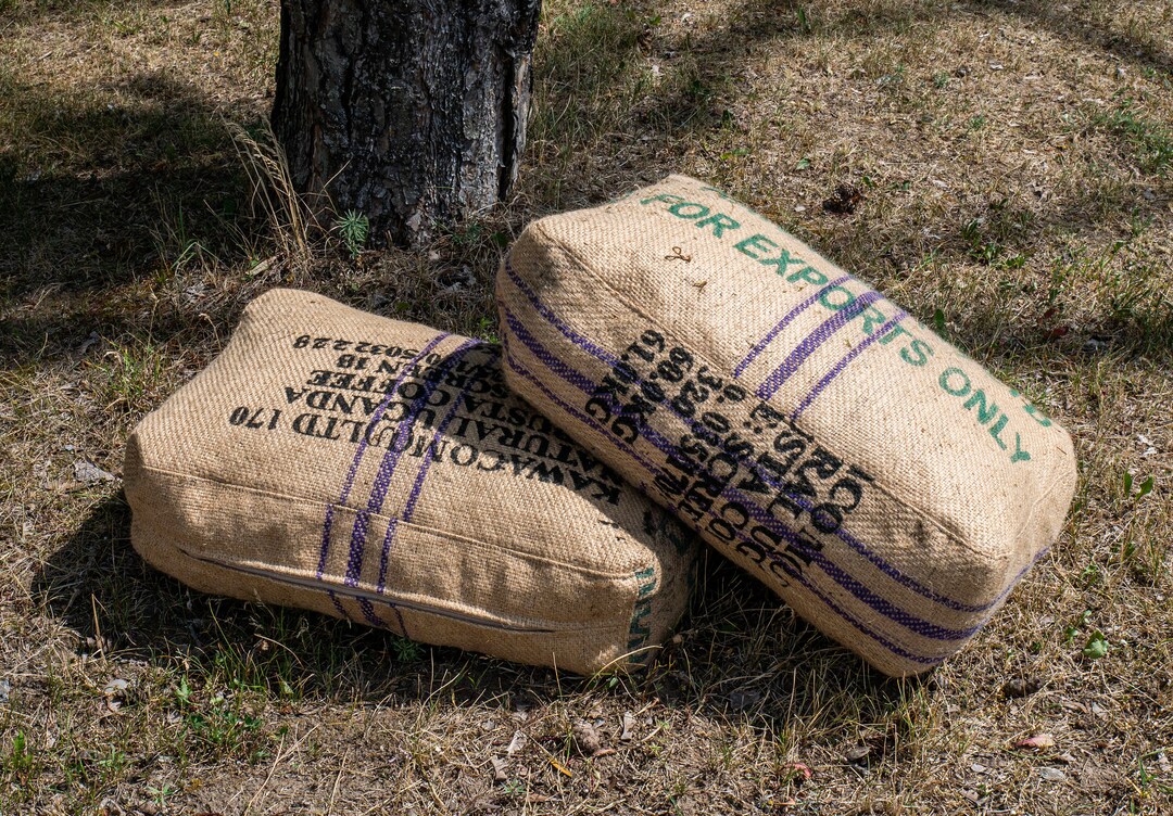 TOP Jute Poufs Double Set Rustic Vintage Primitive Style Burlap ...