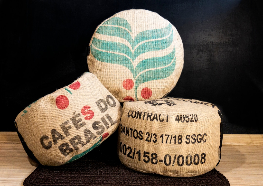 Natural Burlap Small Pouf Round Ottoman COVER ONLY Made of Burlap Sack ...