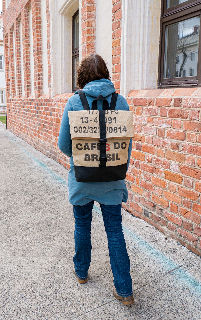 Backpack Americano Burlap Roll Top Rucksack Made of | Etsy