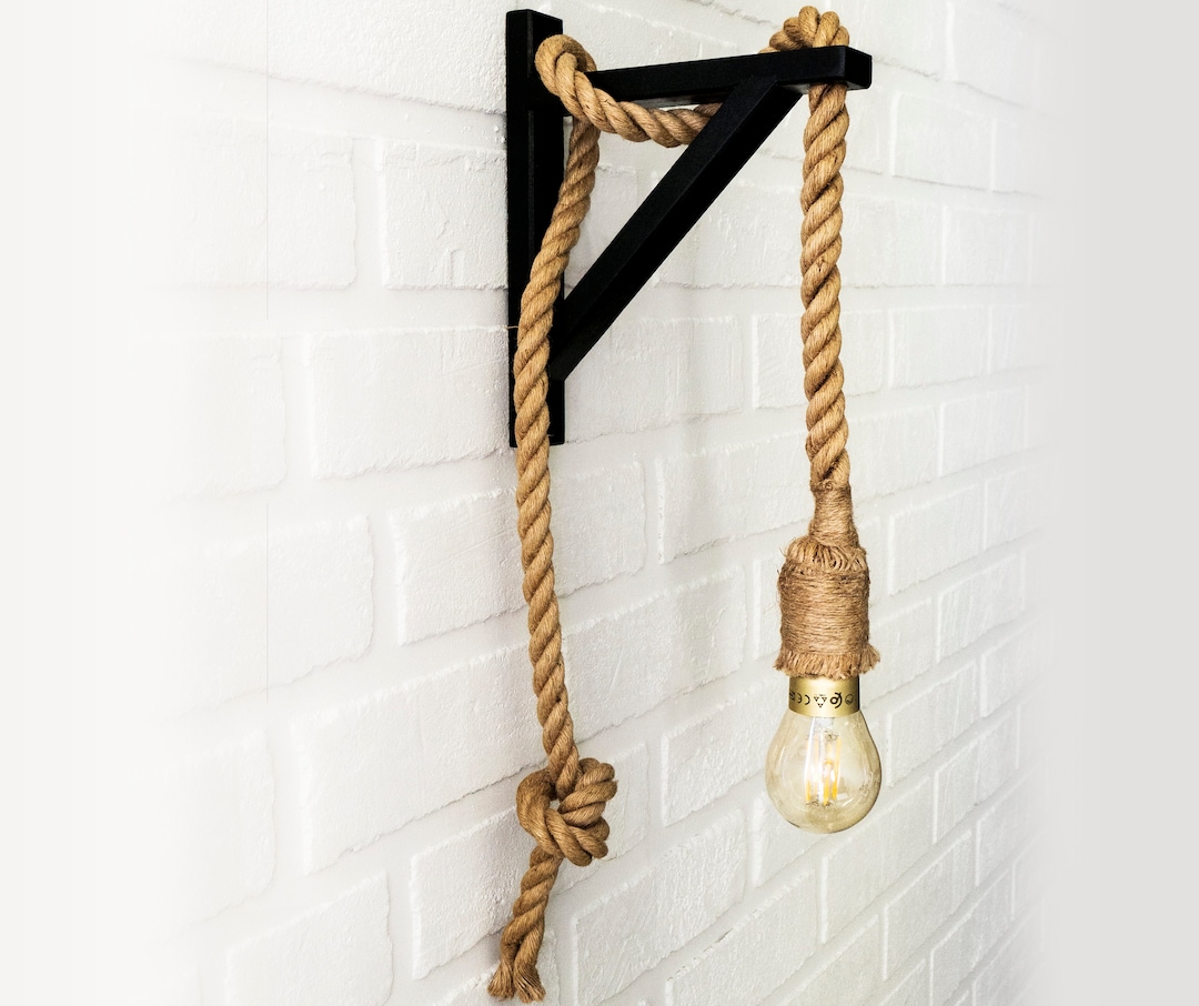 Hang'em - Wall Rope Lamp - Minimalist Wooden Sconce Rustic and Country ...