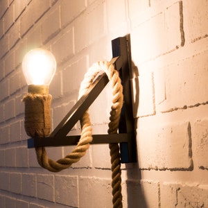 Wall Rope Sconce Handmade Wooden Loft Style Rustic Primitive Rope Lamp ...