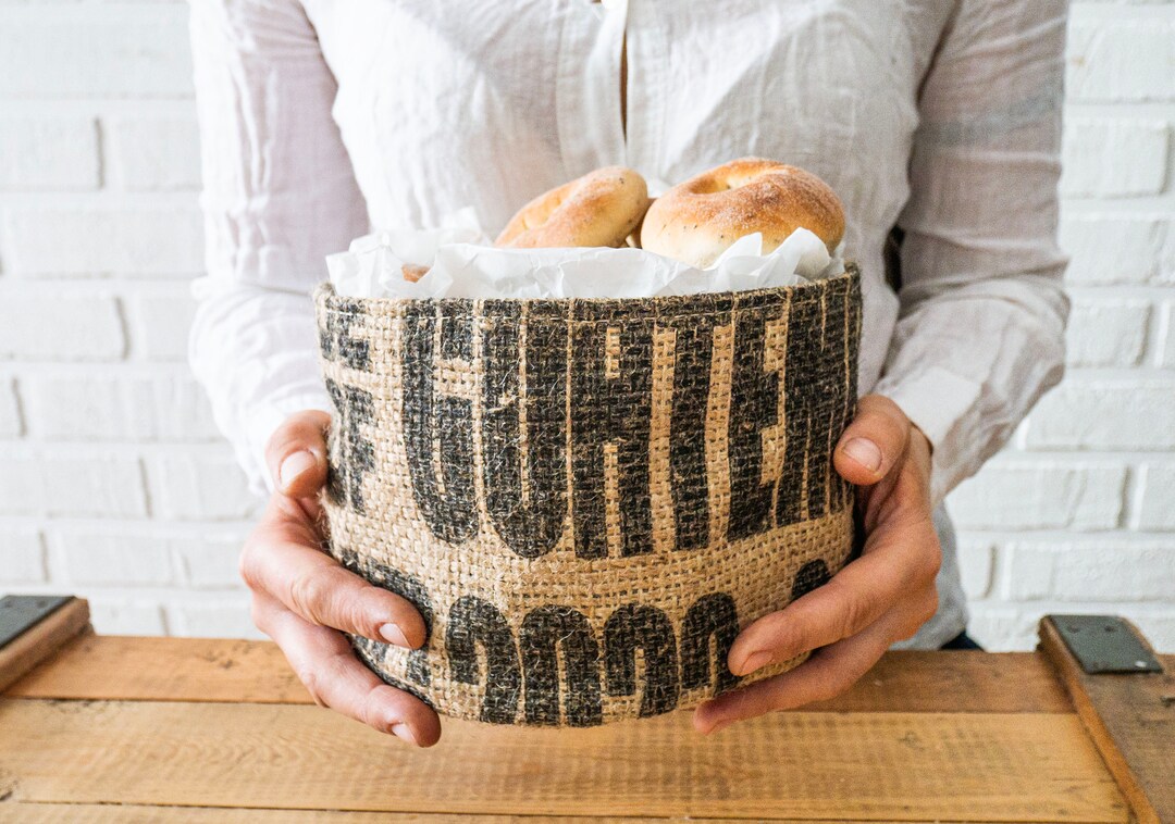 Upcycled Jute Coffee Sack Basket: Rustic Table Decoration With Print - Etsy