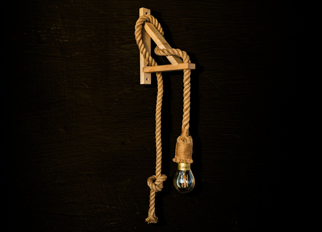 Handmade Wall Wooden Rope Lamp Loft Style Pendant Light Farmhouse Light ...