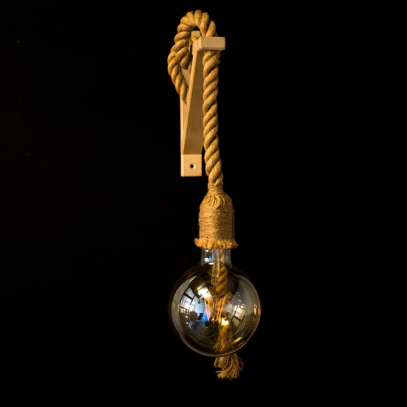 Rope Sconce Handmade Loft Style Minimalist Wooden Lamp Vintage | Etsy