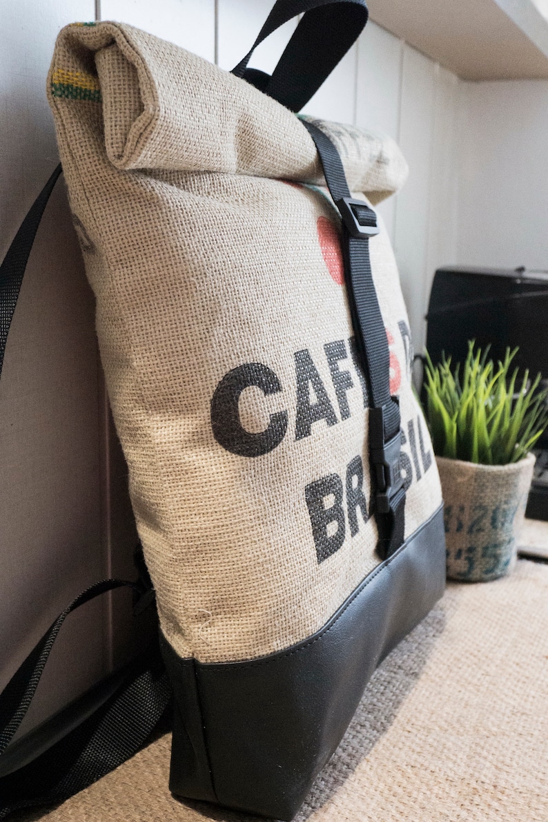Backpack Americano Burlap Roll Top Rucksack Made of | Etsy