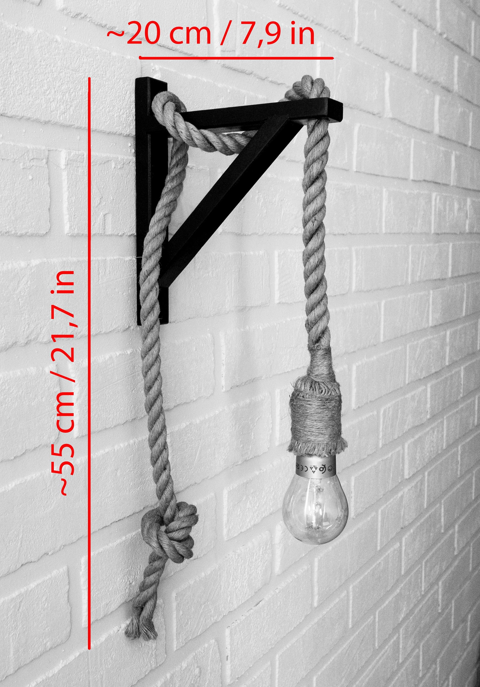 Hang'em Wall Rope Lamp Minimalist Wooden Sconce Rustic | Etsy