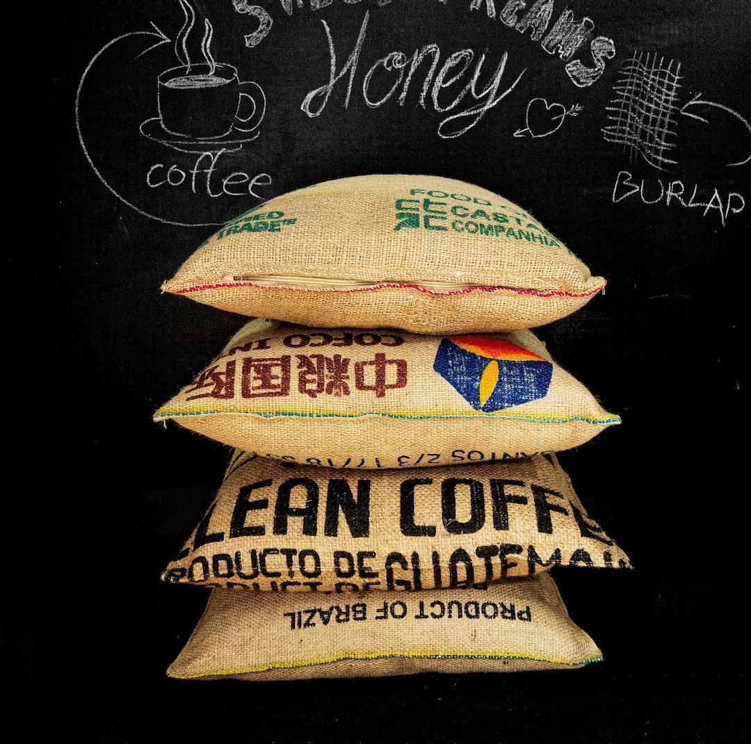 Burlap Coffee Bag Throw Pillows: Rustic Farmhouse Decor, Set of 4 - Etsy