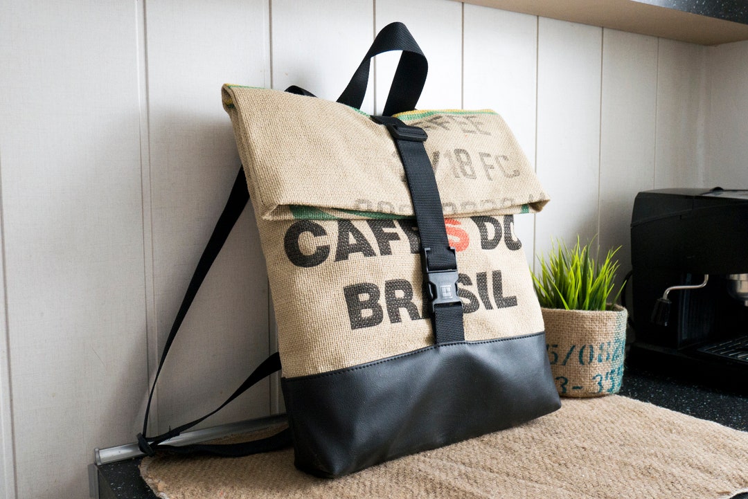 Burlap Roll Top Backpack Upcycled Rucksack Made of Authentic Coffee Bag ...