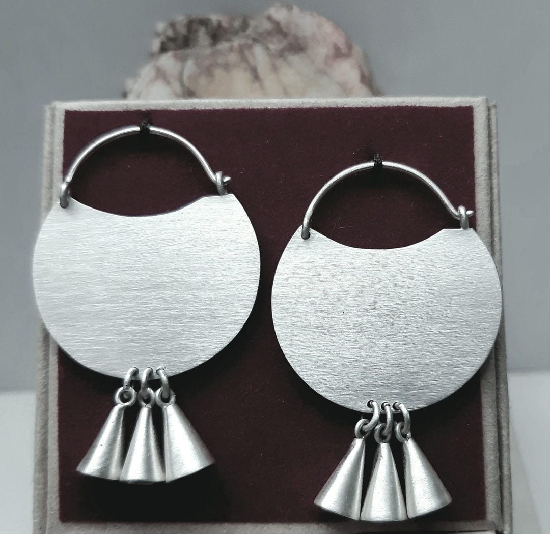 Satin Silver Circular Earrings, Mapuche Silver Circular Earrings ...