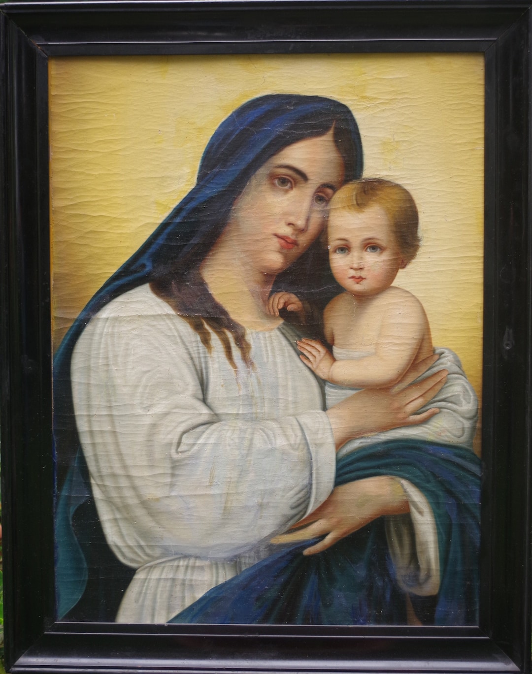 Maria With Baby Jesus. Oil Painting on a Canvas Attached to a Board ...