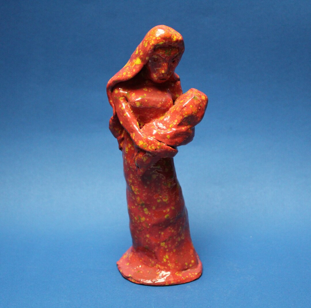 Mother With a Child (refugee), Folk Sculpture, Ceramics, Fired Clay ...