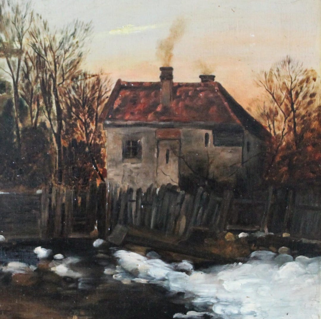 Haunted House and Secret Garden, With Smoke and Chimney. Oil Painting ...