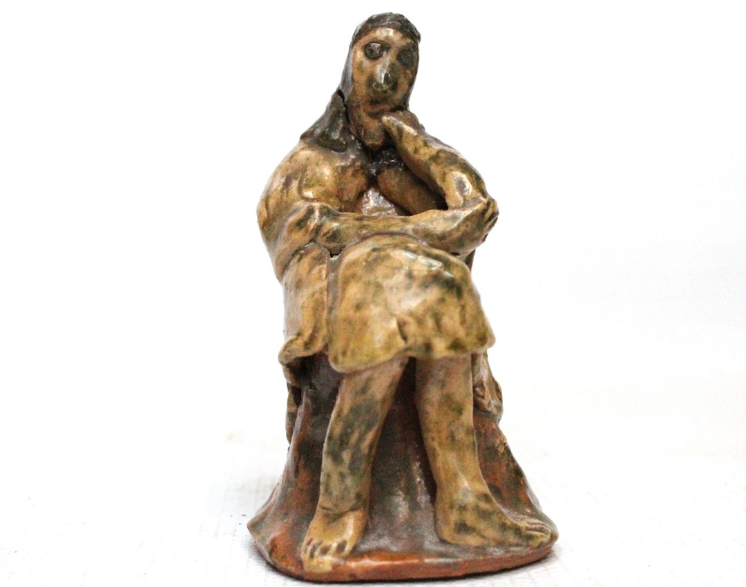 Folk Clay Sculpture, Pensive Christ, Jesus Figurine, Authentic Folk Art ...