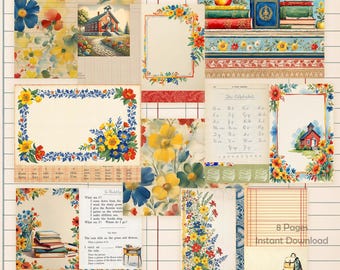 Back to School Junk Journal Kit: Scrapbook Ephemera, Tags (PDF) - Etsy