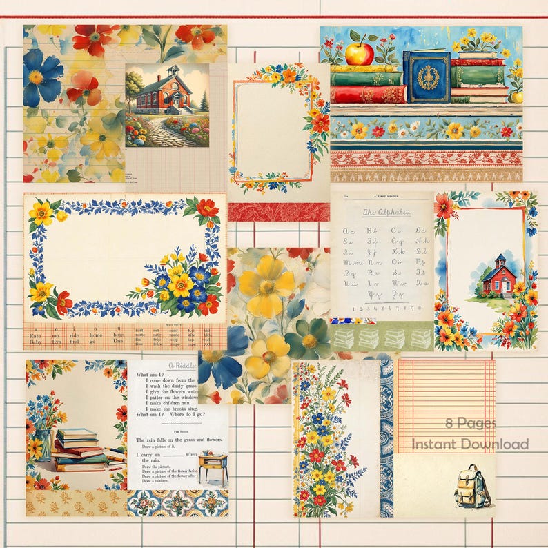 School Junk Journal Kit/ School Scrapbooking Kit/ School Ephemera/back ...