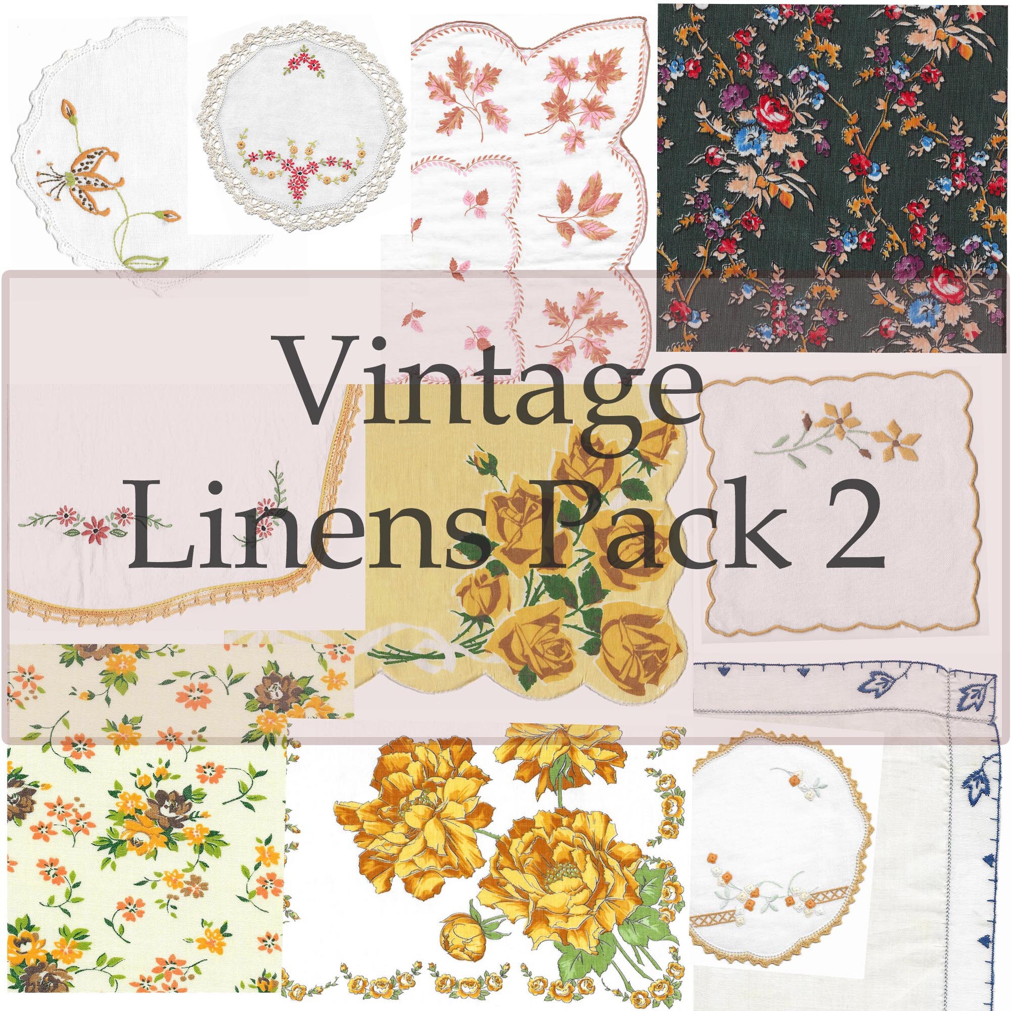 Digital Vintage Linens Pack 2 Printable Embroidered Linens Hankies ...