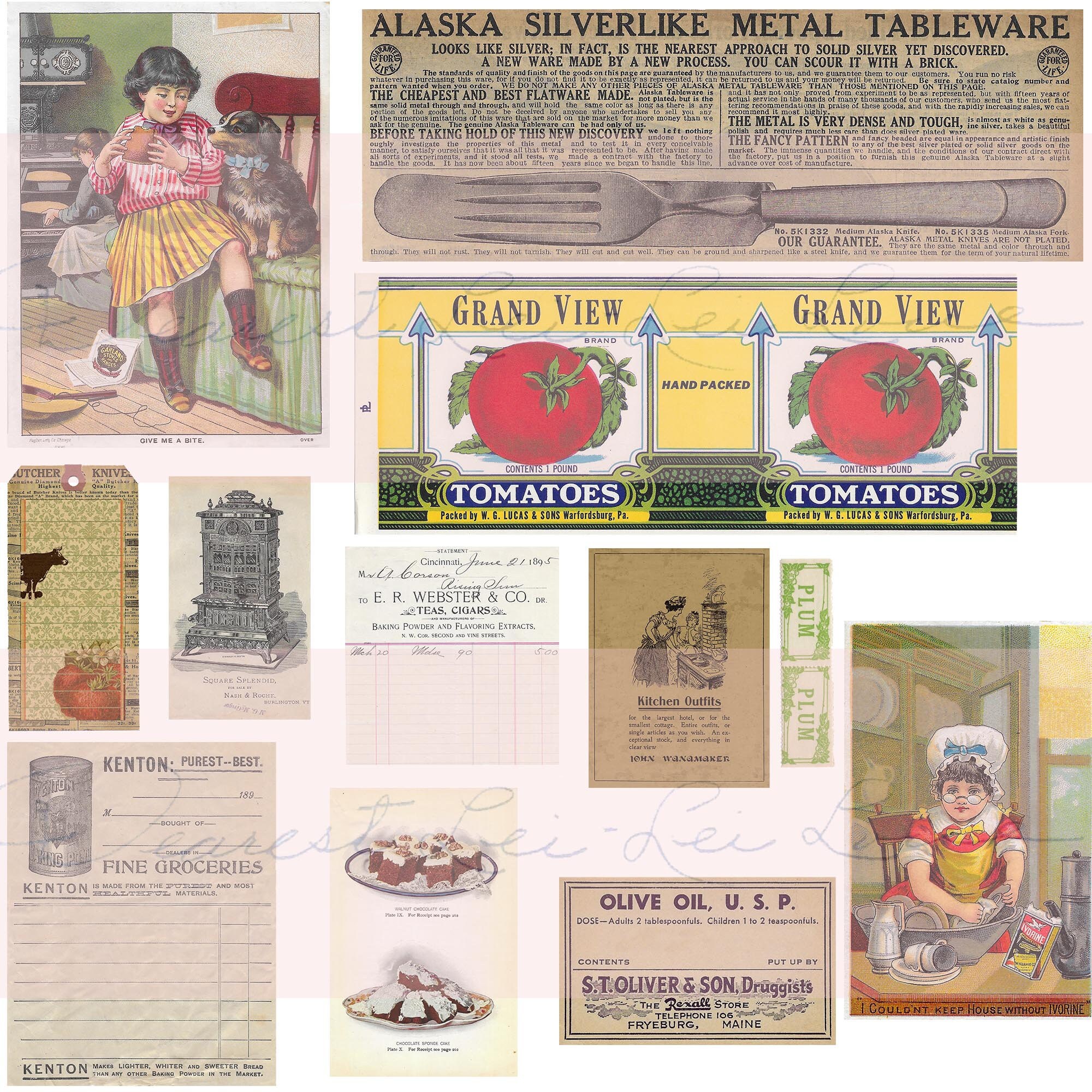 Vintage Kitchen Food Themed Digital Kit Junk Journal Ephemera Ledger ...