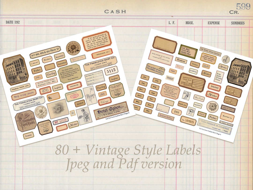Vintage Labels 80 + - Junk Journal -printable Vintage Labels- Digital ...