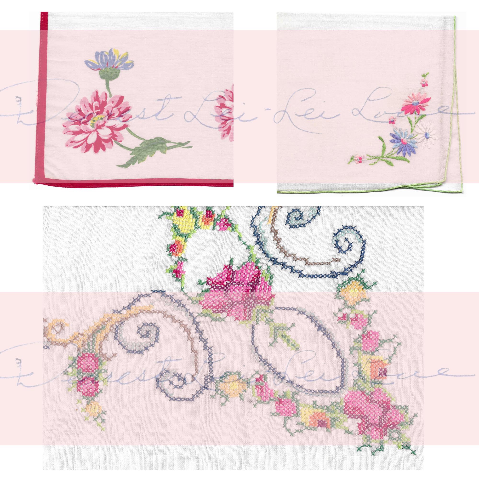 Digital Vintage Linens Pack 3 Printable Embroidered Linens Hankies ...