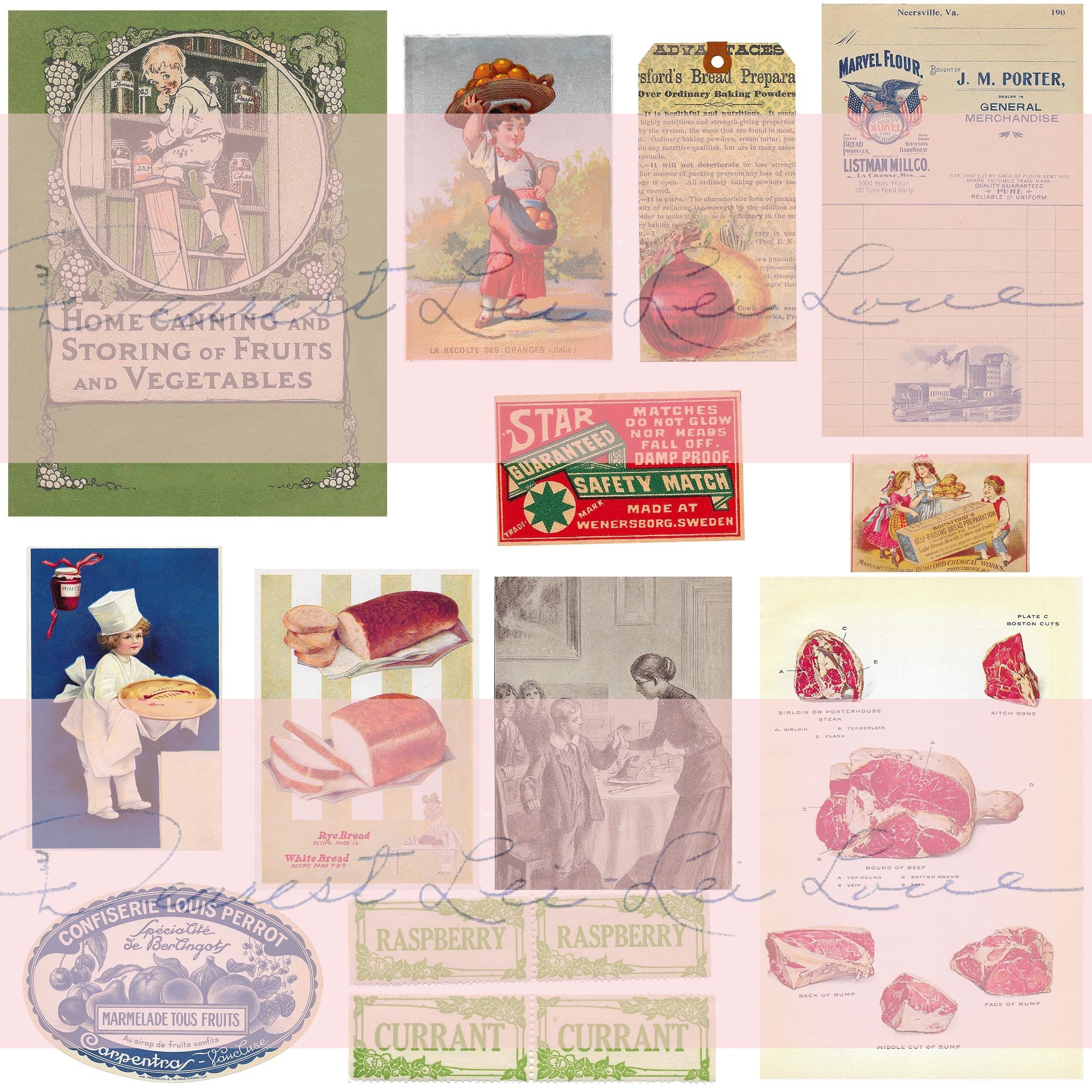 Vintage Kitchen Food Themed Digital Kit Junk Journal Ephemera Ledger ...