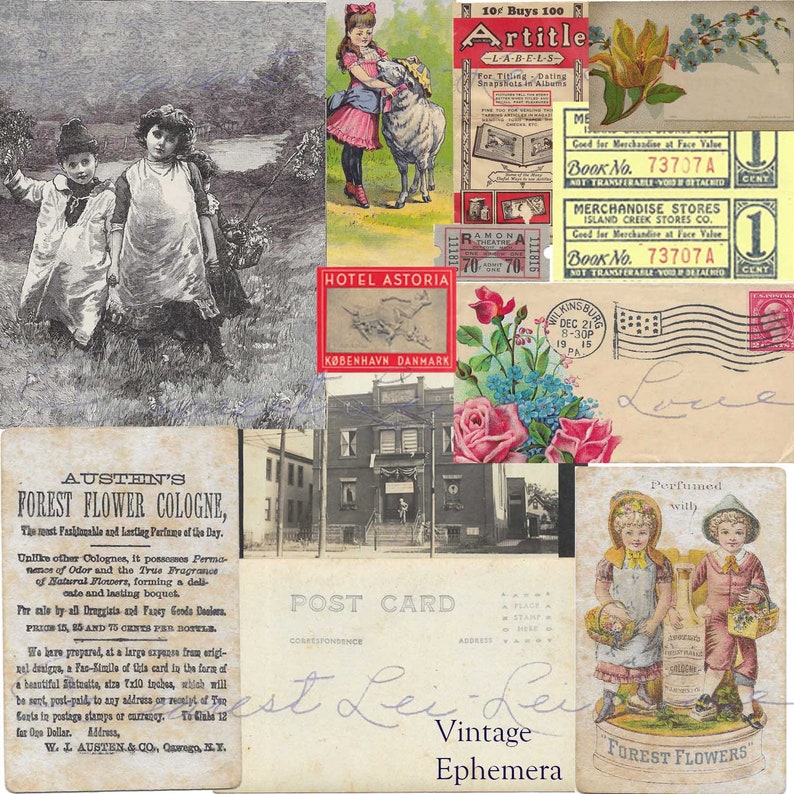 Vintage Ephemera Pack 12 Includes 25pcs Antique Papers Vintage Trading ...