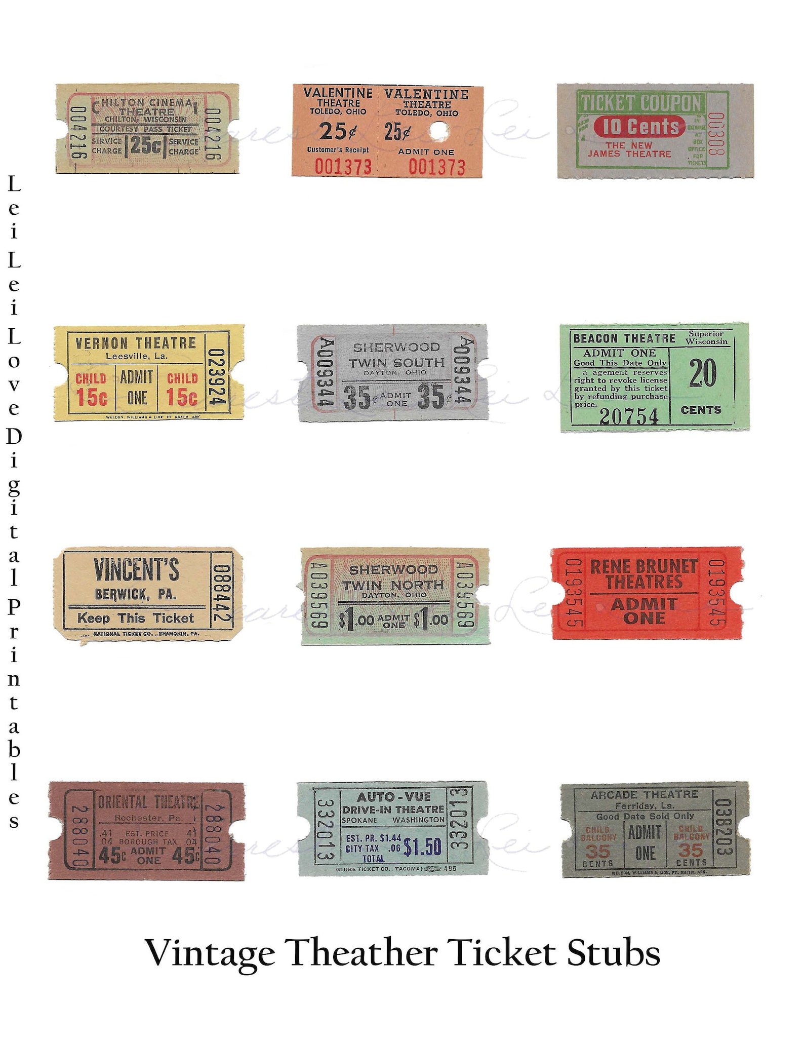 Vintage Ticket Stubs Printable 12 Total Vintage Ephemera Great for Junk ...