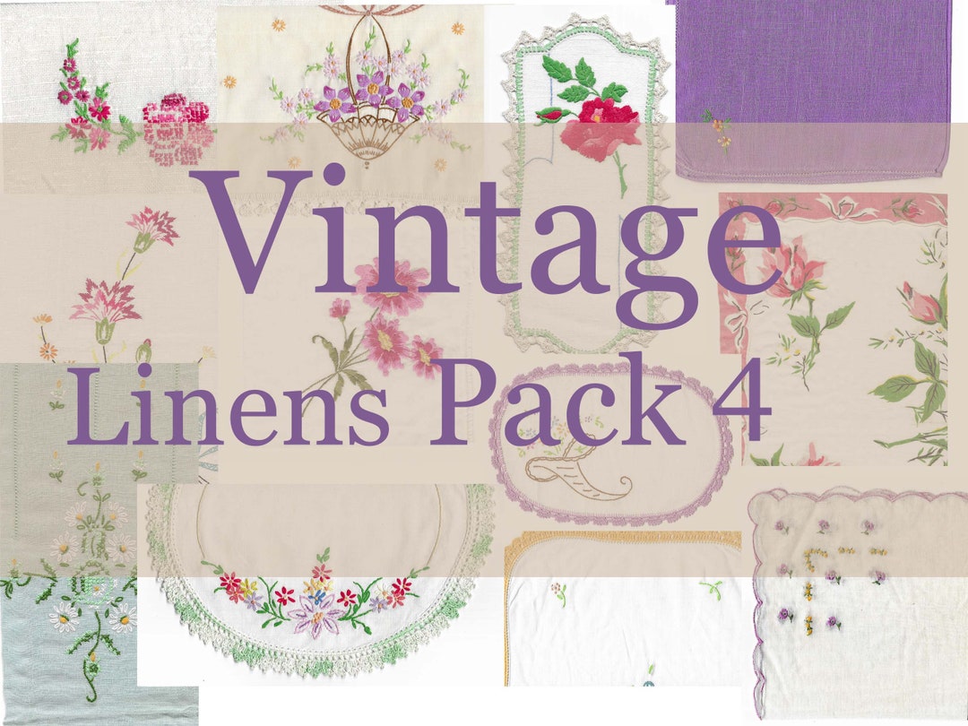 Digital Vintage Linens Pack 4 Printable Embroidered Linens Hankies ...