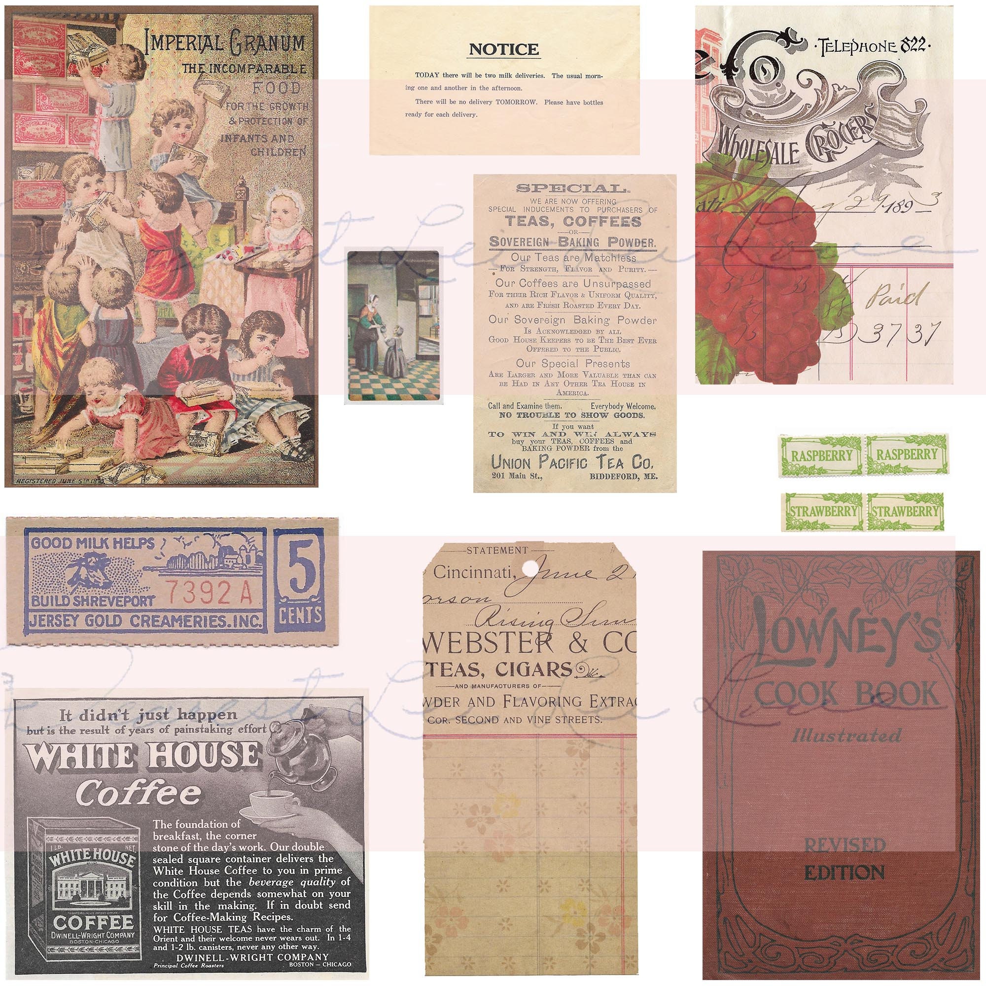 Vintage Kitchen Food Themed Digital Kit Junk Journal Ephemera Ledger ...