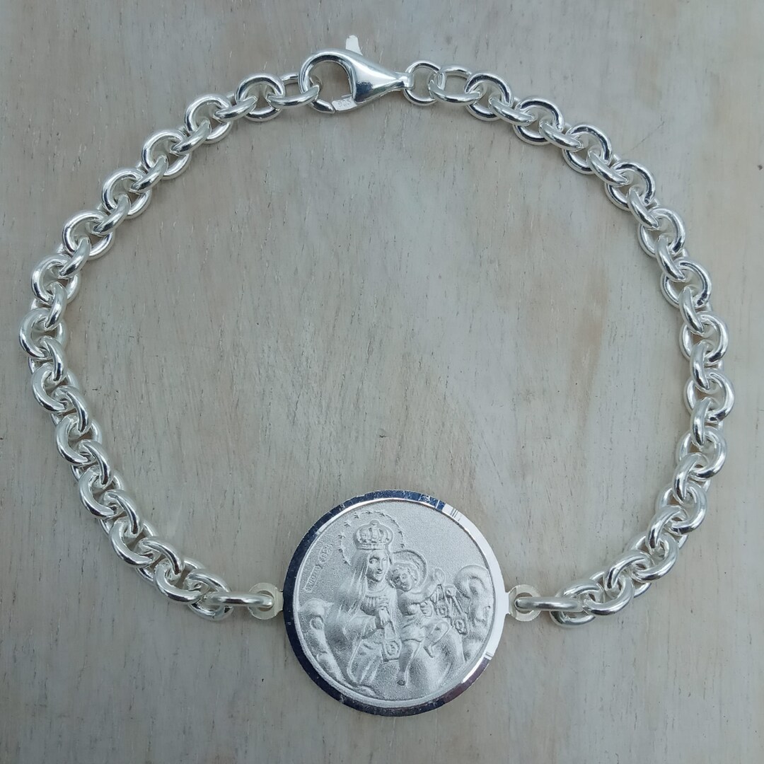 Pulsera escapulario Virgen del Carmen en plata de ley 925. - Etsy España