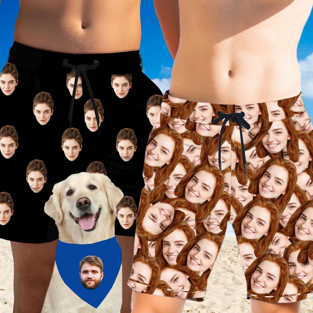 Custom Men Swim Shorts With Face, Personalized Beach Shorts for ...