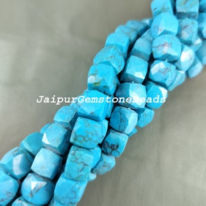 Blue Turquoise Natural Faceted Cube Box Shape Beads Turquoise Beads ...