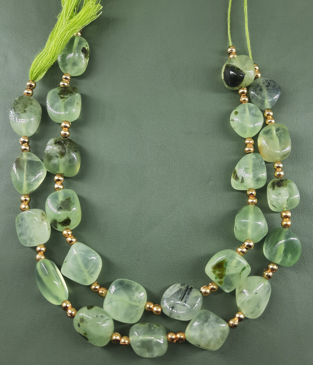 8" Strand Natural Moss Prehnite Smooth Nugget Shape Gemstone Beads Semi ...