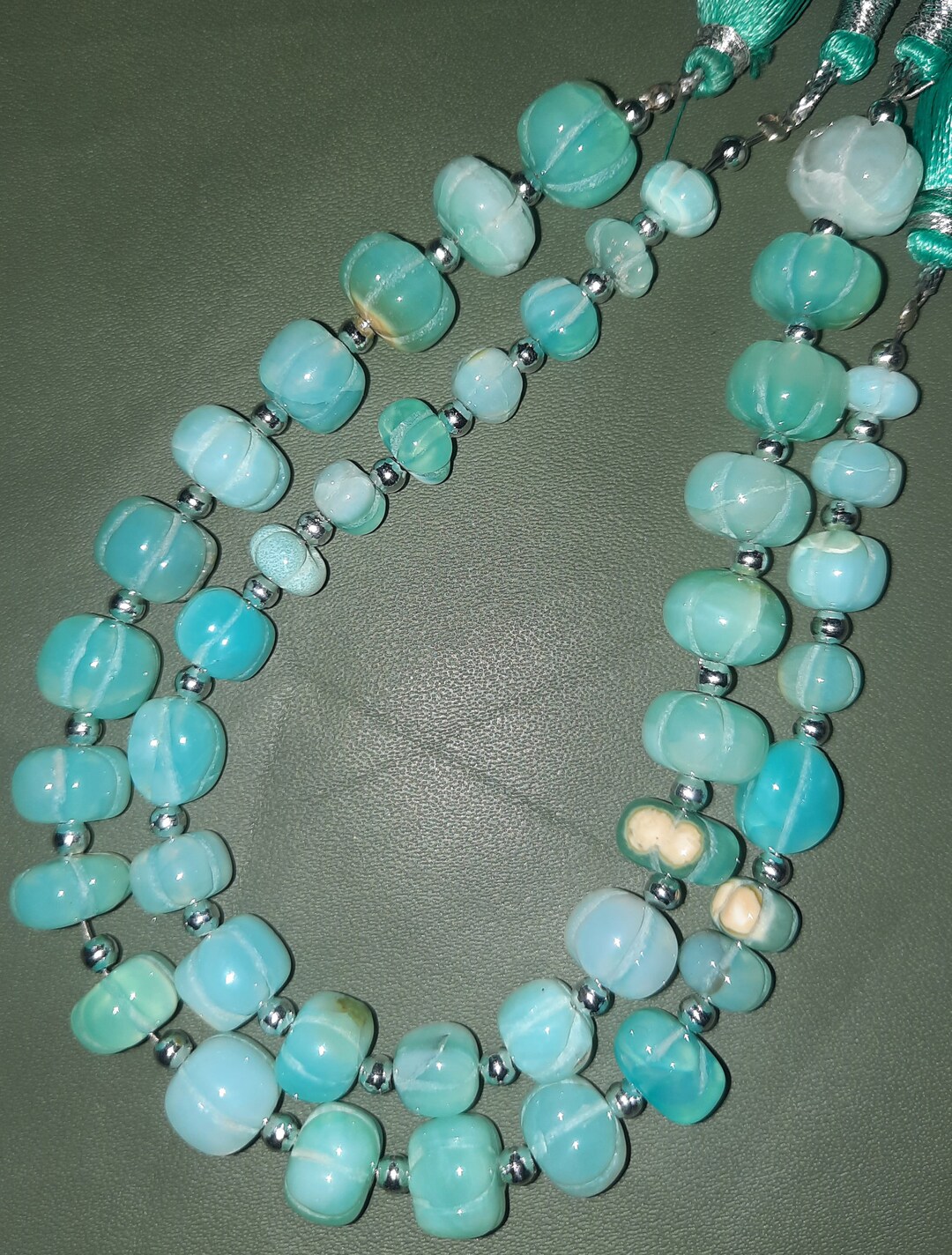 8 Peru Opal Smooth Carved Rondelle Shape Gemstone Beads Opal Watermelon ...