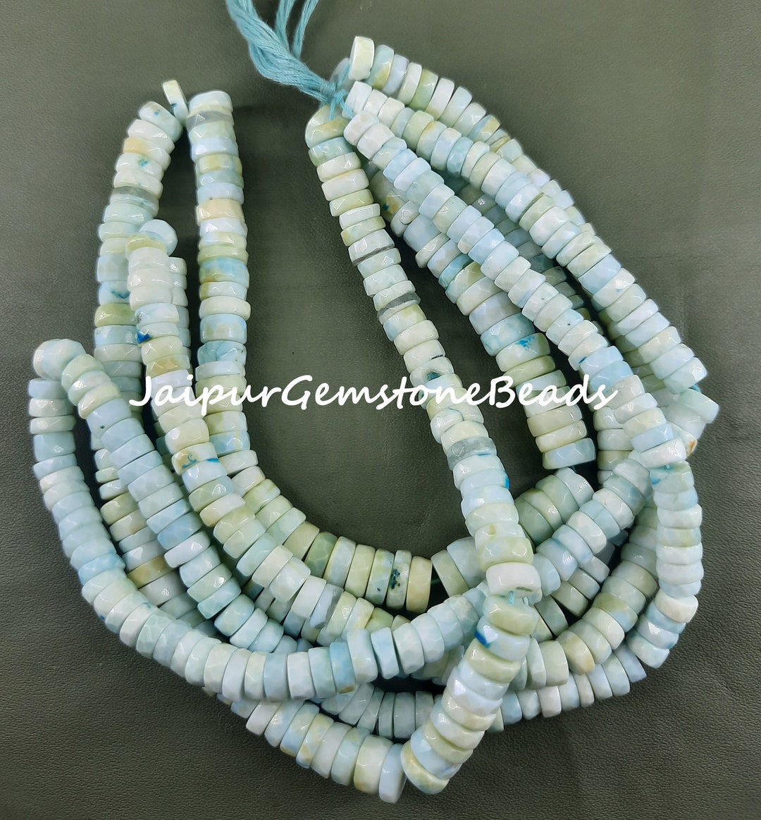 8" Strand Blue Peruvian Opal Beads Peru Opal Faceted Heishi Tyre Shape ...