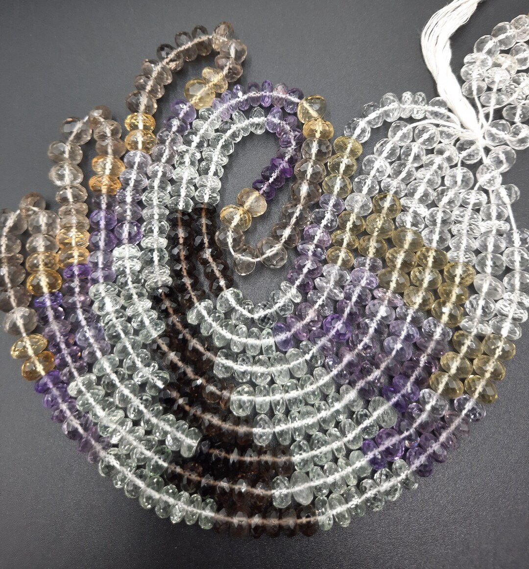 8 Strand Natural Multi Gemstone Micro Cut Faceted Rondelle Shape Beads ...