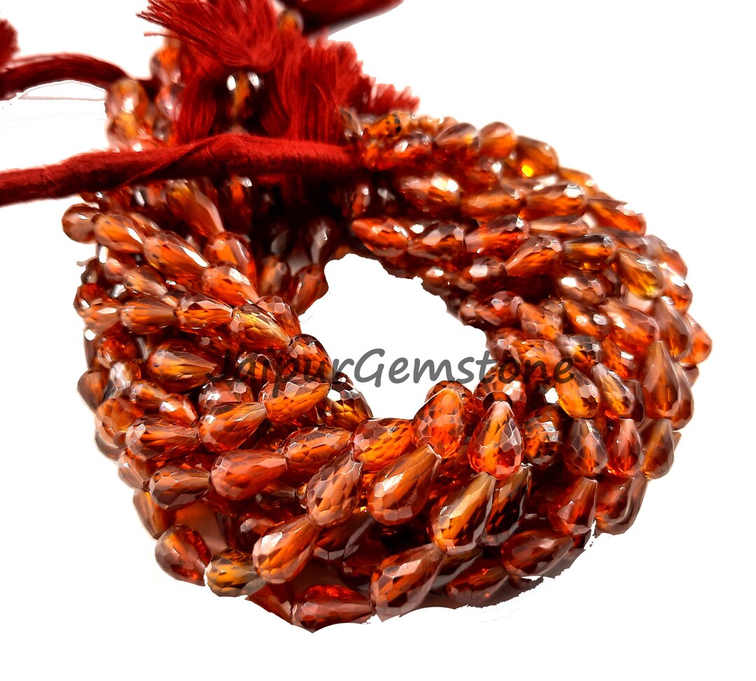 8 Red Color Zircon Faceted Drop Shape Beads Garnet Zircon Gemstone ...