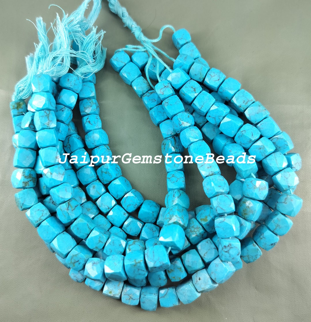 Blue Turquoise Natural Faceted Cube Box Shape Beads Turquoise Beads ...