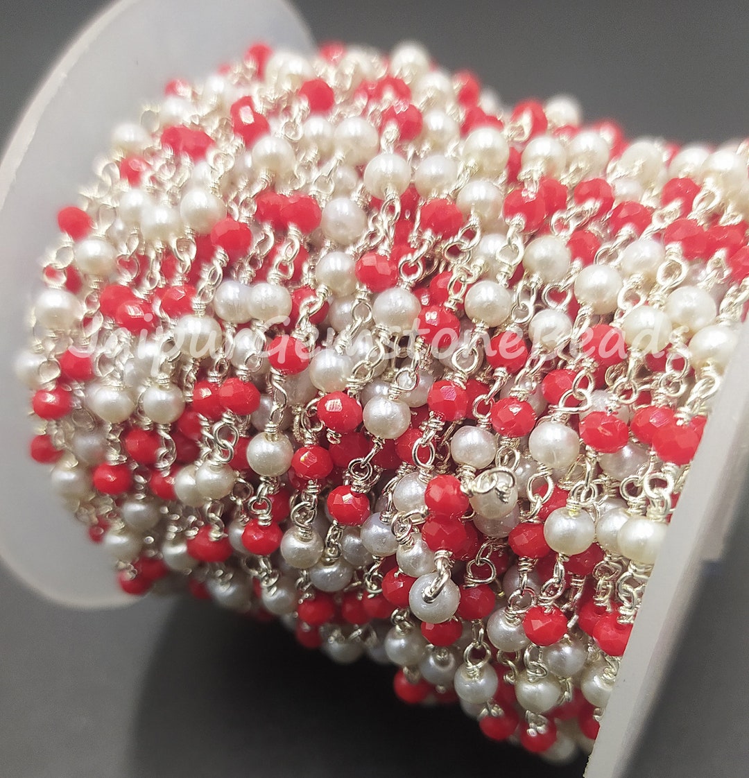 1,3,5 Feet Red Pearl Beads Rosary Chain Smooth Round Beads Rosary Chain ...